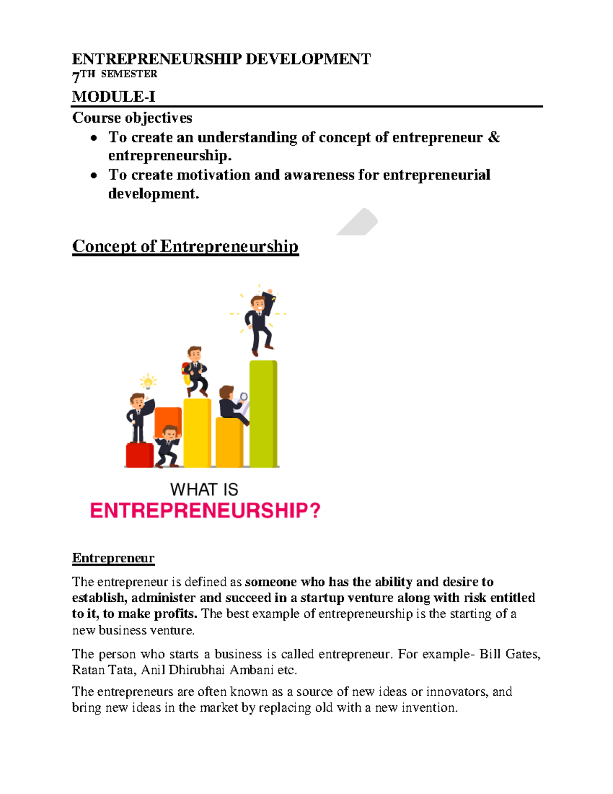 ED 1ST MOD - ED 1ST MODULE - ENTREPRENEURSHIP DEVELOPMENT 7 TH SEMESTER ...