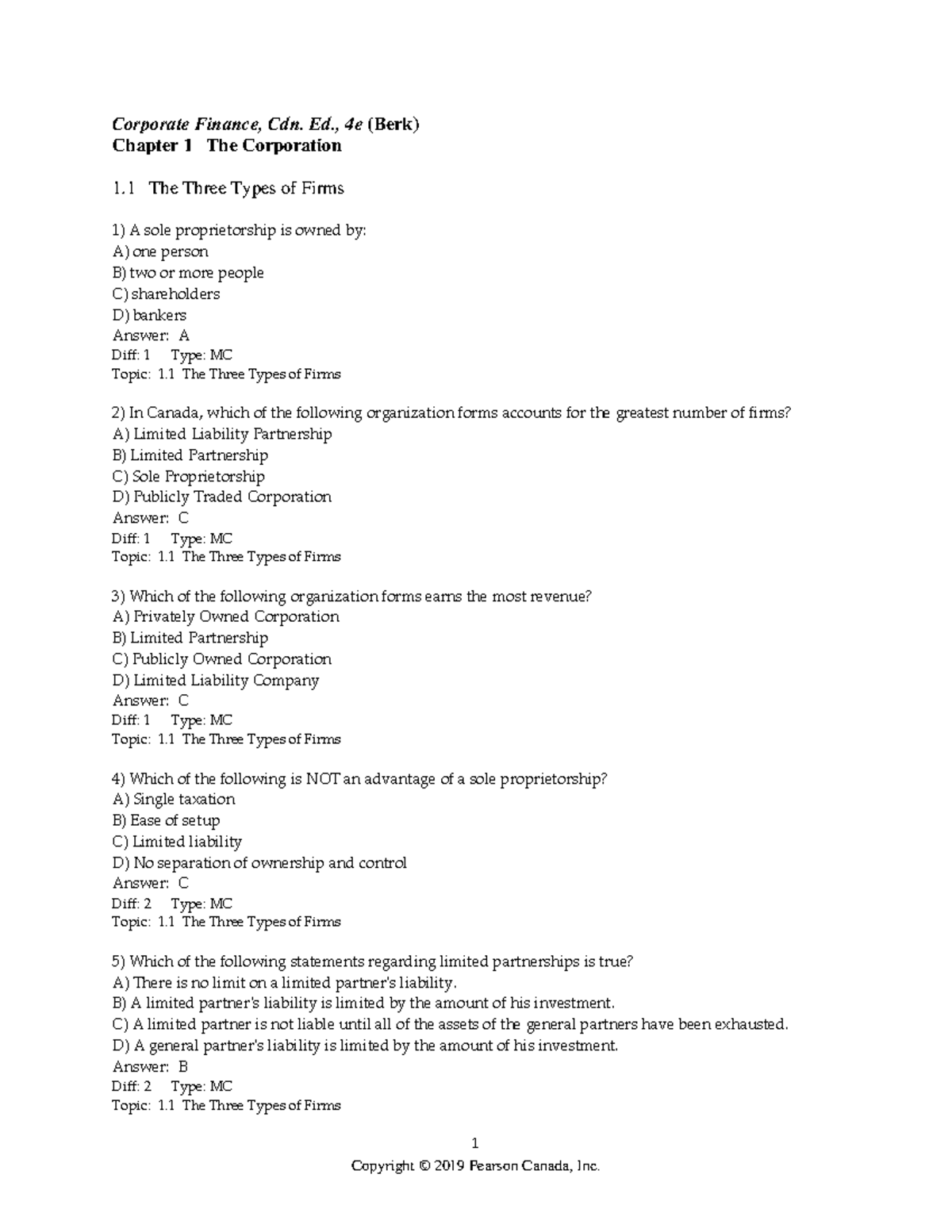 Finance Theory Final TB - 1 Corporate Finance, Cdn. Ed., 4e (Berk ...