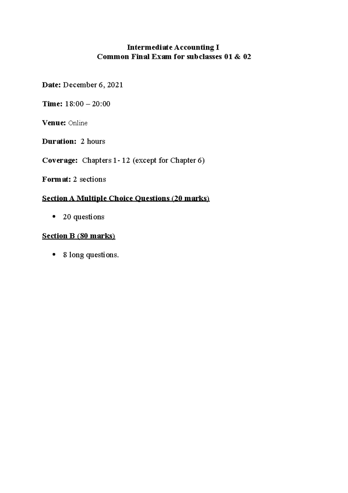 Practice Problems without answers - Intermediate Accounting I Common Final Exam for subclasses ...