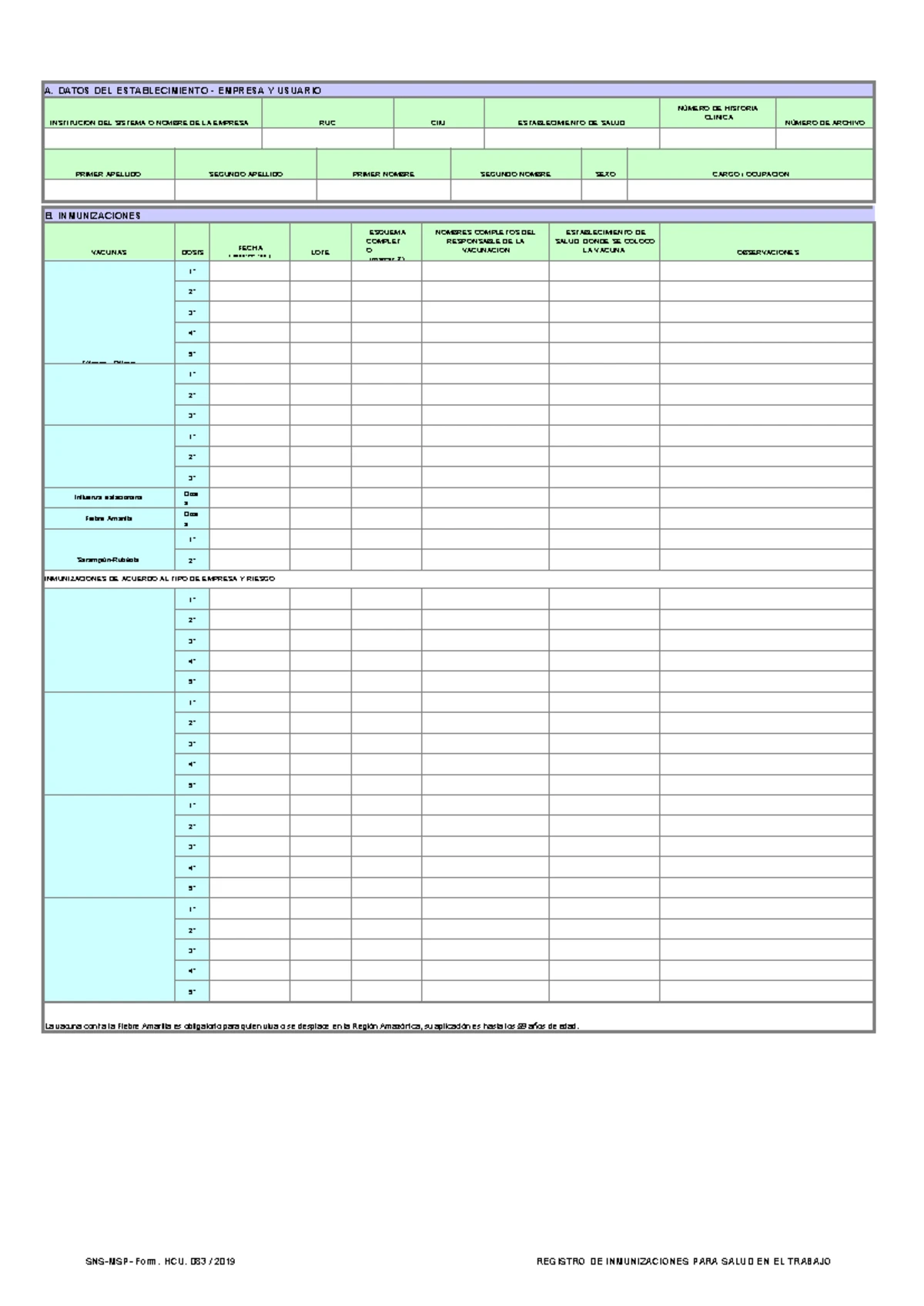 FORMULARIO DE HISTORIA CLINICA OCUPACIONAL APLICABLE EN LA REPUBLICA ...