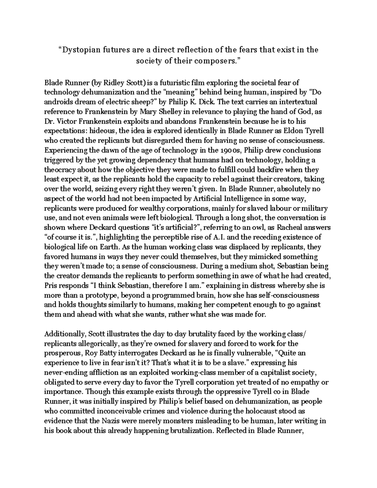 Blade runner and dystopias