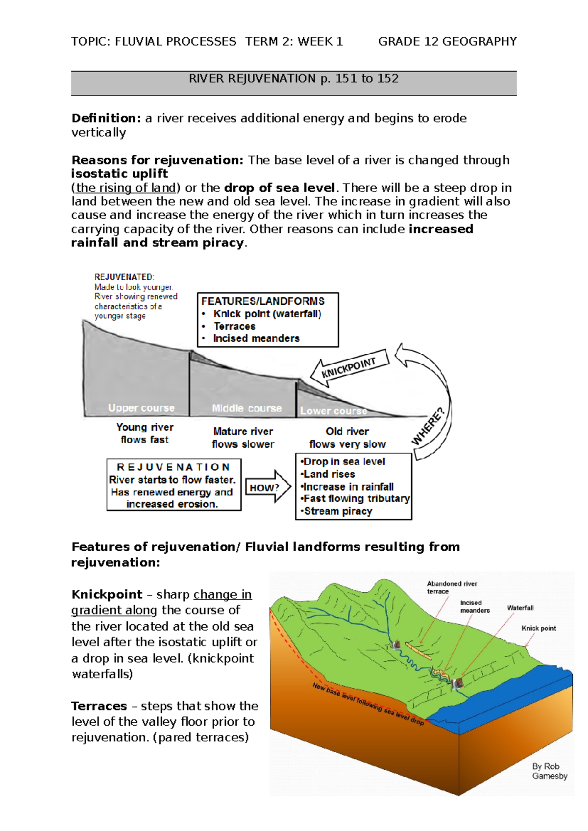 Gr 12 geo T2 W1 - RIVER REJUVENATION p. 151 to 152 Definition: a river ...
