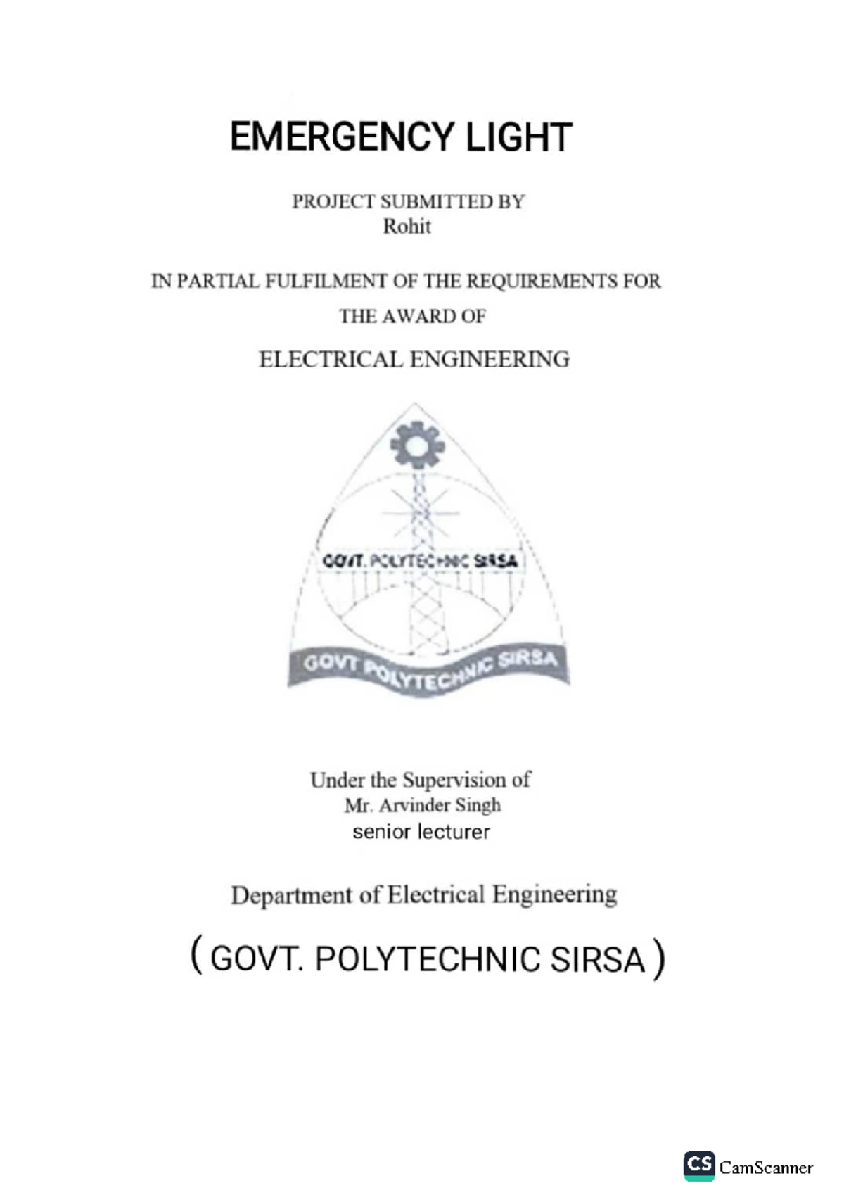 Project - Emergency light - computer engineering - Studocu