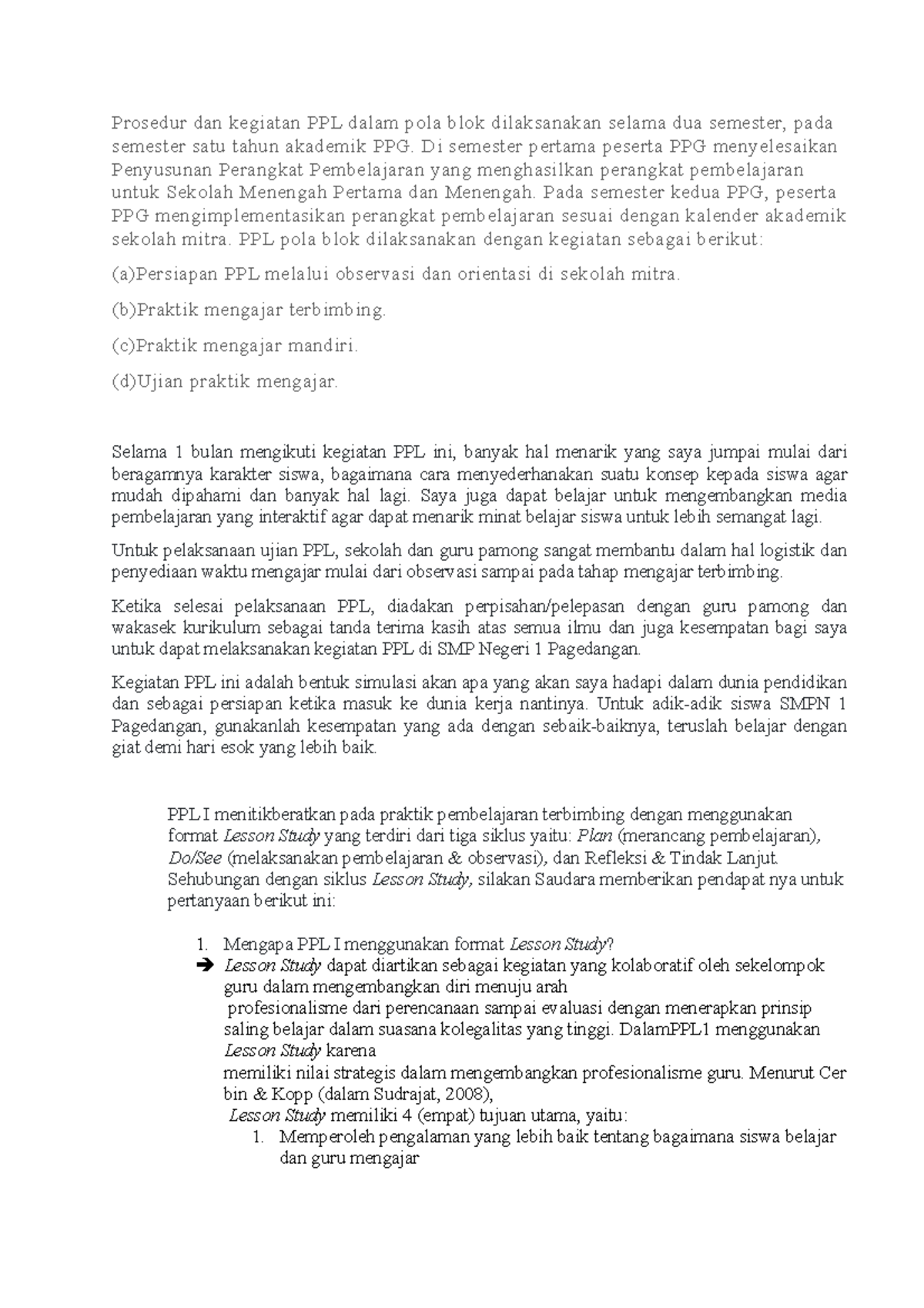 PPL - Assignment - Prosedur dan kegiatan PPL dalam pola blok dilaksanakan selama dua semester ...