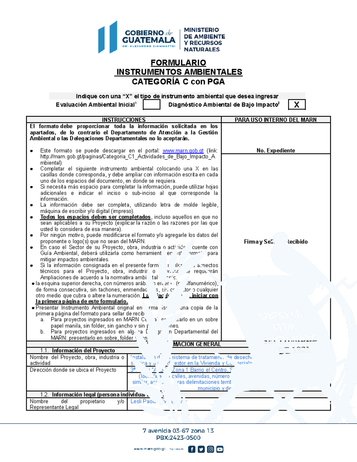 Categoria-C-con-PGA vivienda - FORMULARIO INSTRUMENTOS AMBIENTALES CATEGORÍA C con PGA Indique ...