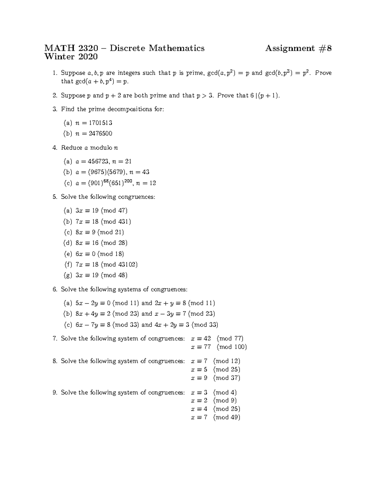 Assn8 - Assignmnets - MATH 2320 – Discrete Mathematics Assignment ...