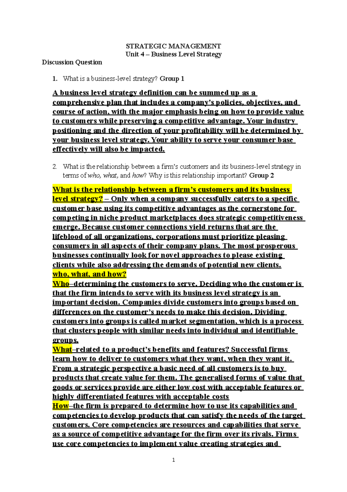 Unit 4 - Tutorial Sheet (4) with Answers - STRATEGIC MANAGEMENT Unit 4 ...