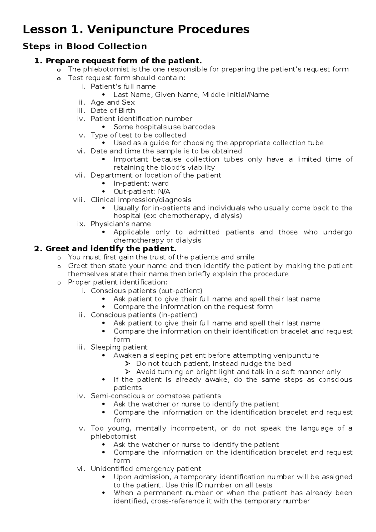 Lesson-1 - Nice - Lesson 1. Venipuncture Procedures Steps in Blood ...