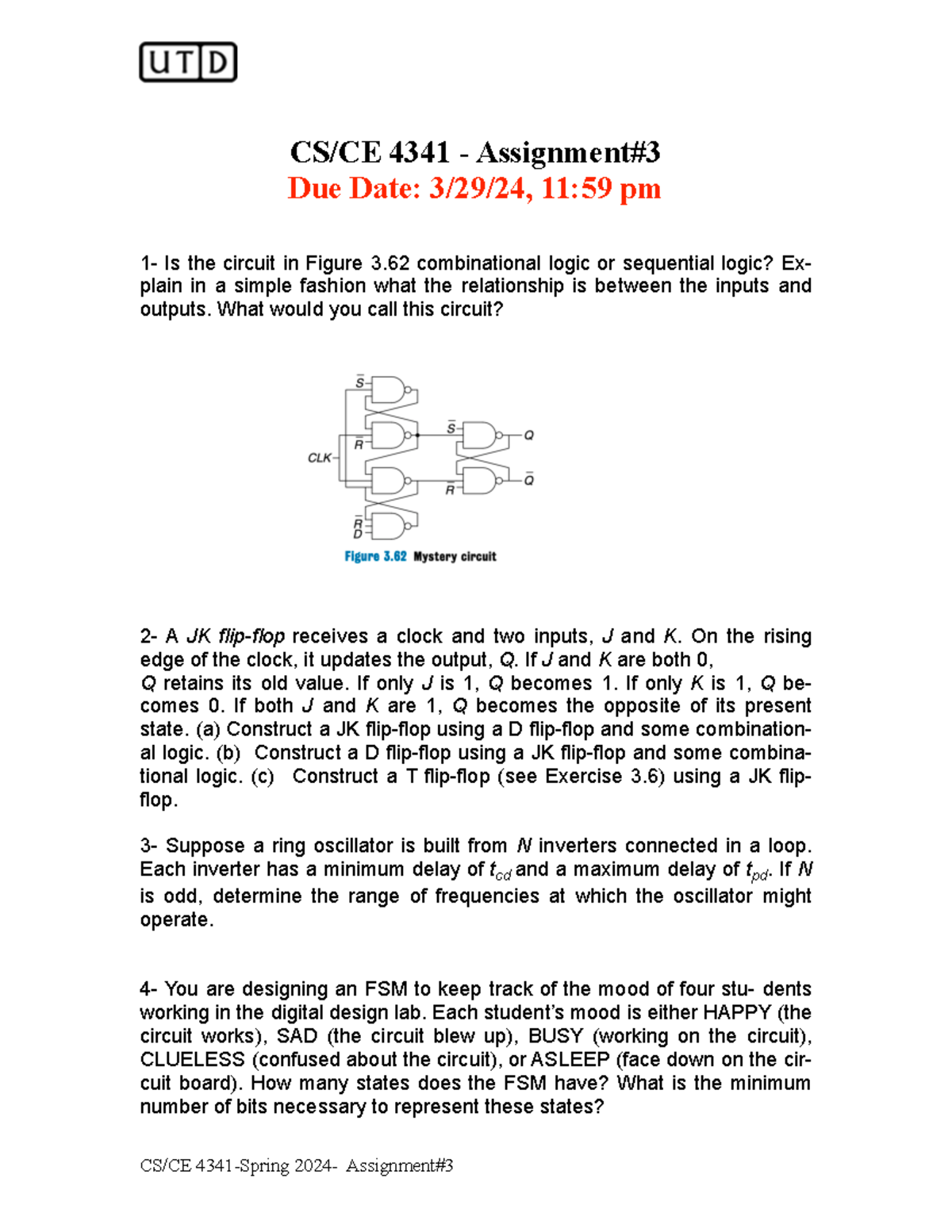 78975331 - cs 4348 - CS/CE 4341 - Assignment# Due Date: 3/29/24, 11:59 pm 1- Is the circuit in ...