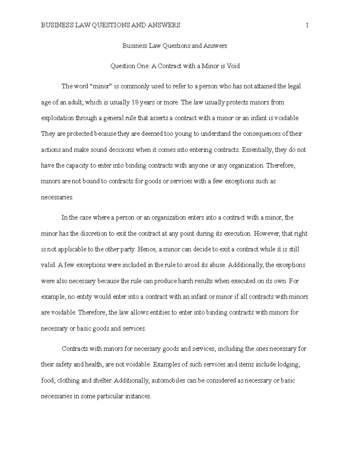 Business Law Questions and Answers - BUSINESS LAW QUESTIONS AND ANSWERS ...