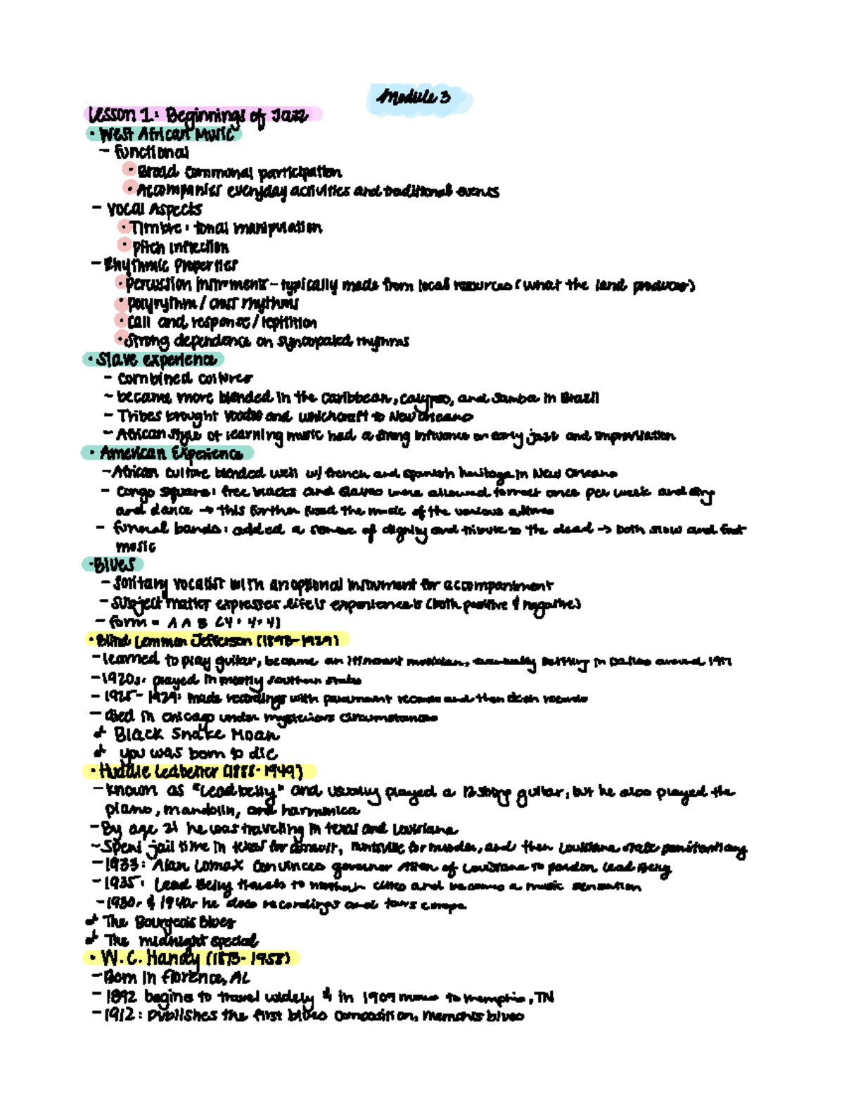 Overview of Jazz and Blues - Module 3 lesson 1 Beginnings of Tart ...