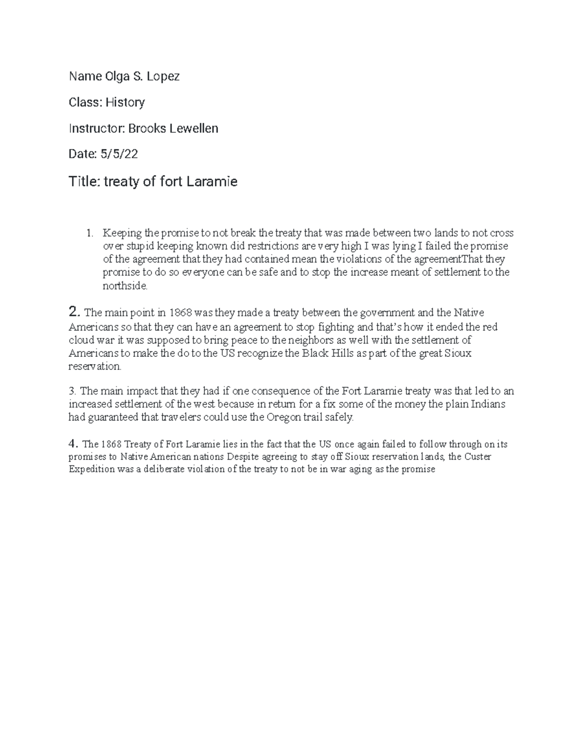 Secondray 3 - yes - Name Olga S. Lopez Class: History Instructor ...