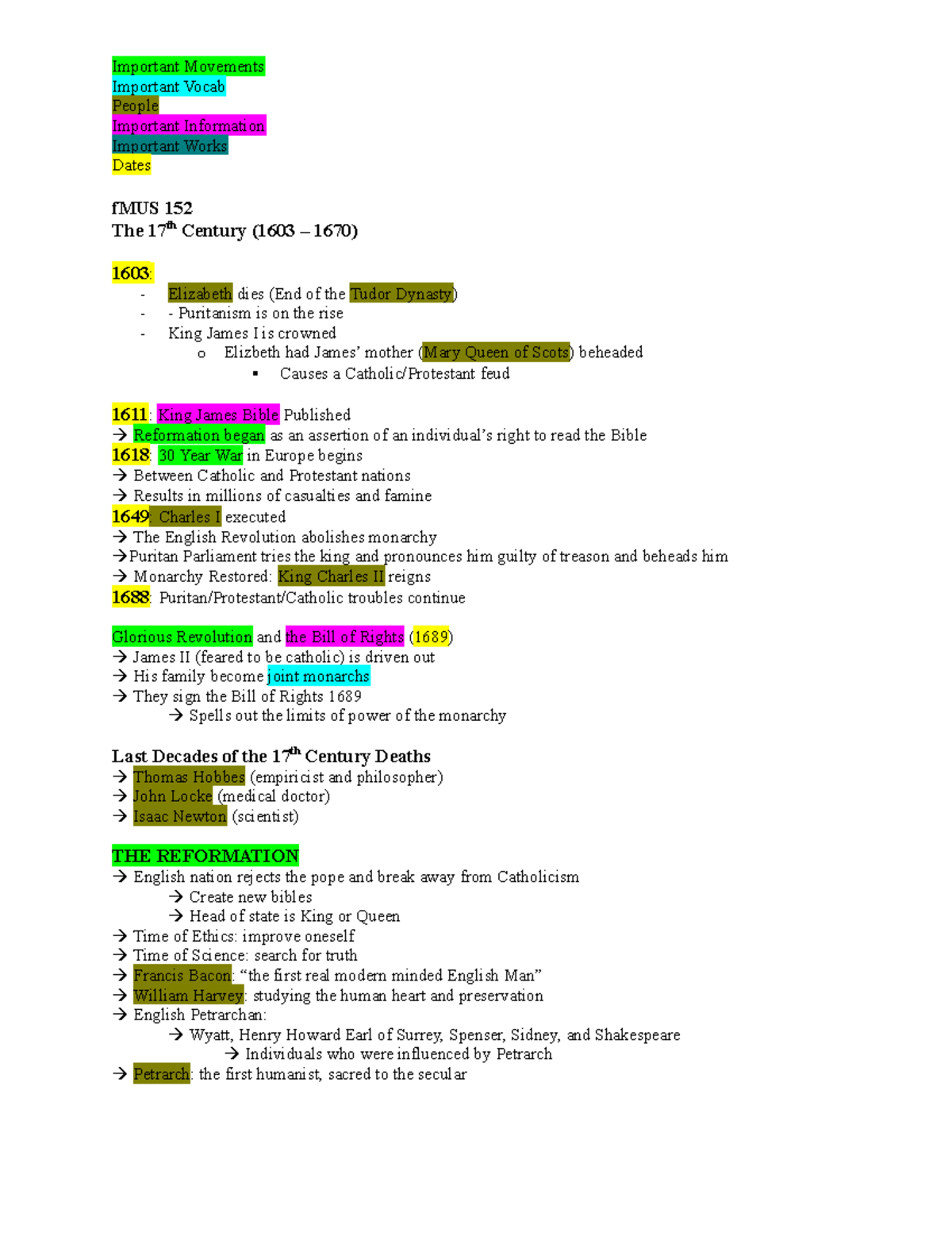 The 17th Century, Donne Readings - Important Movements Important Vocab ...