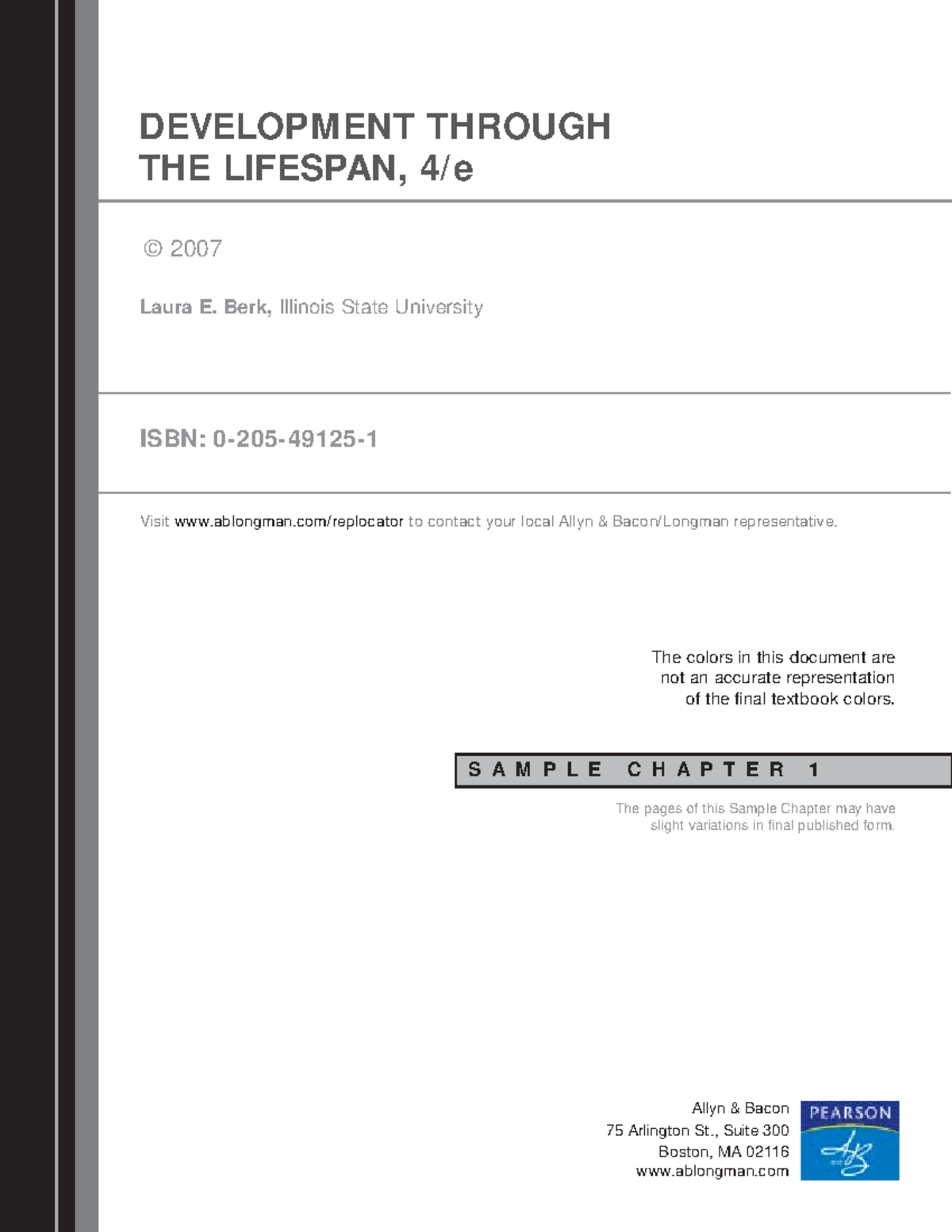 Development of life span - Laura E. Berk, Illinois State University ...
