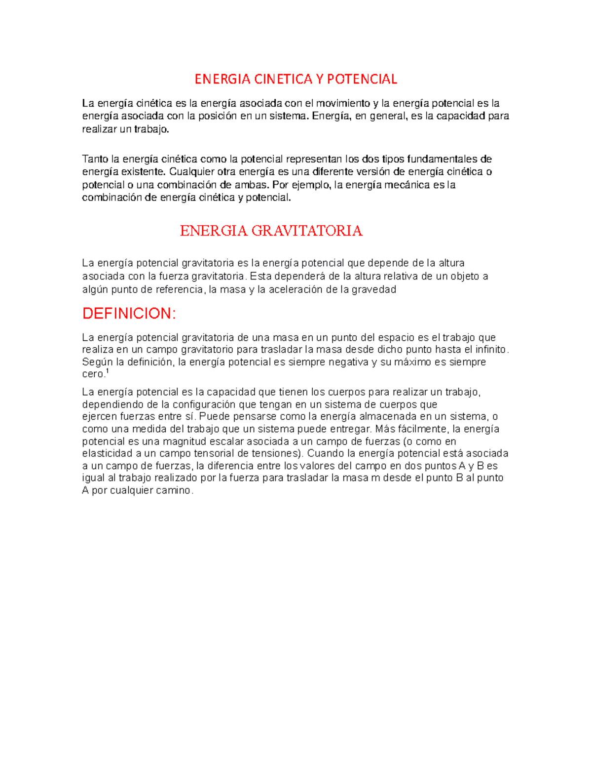 Energia Cinetica Y Potencial - ENERGIA CINETICA Y POTENCIAL La energía ...