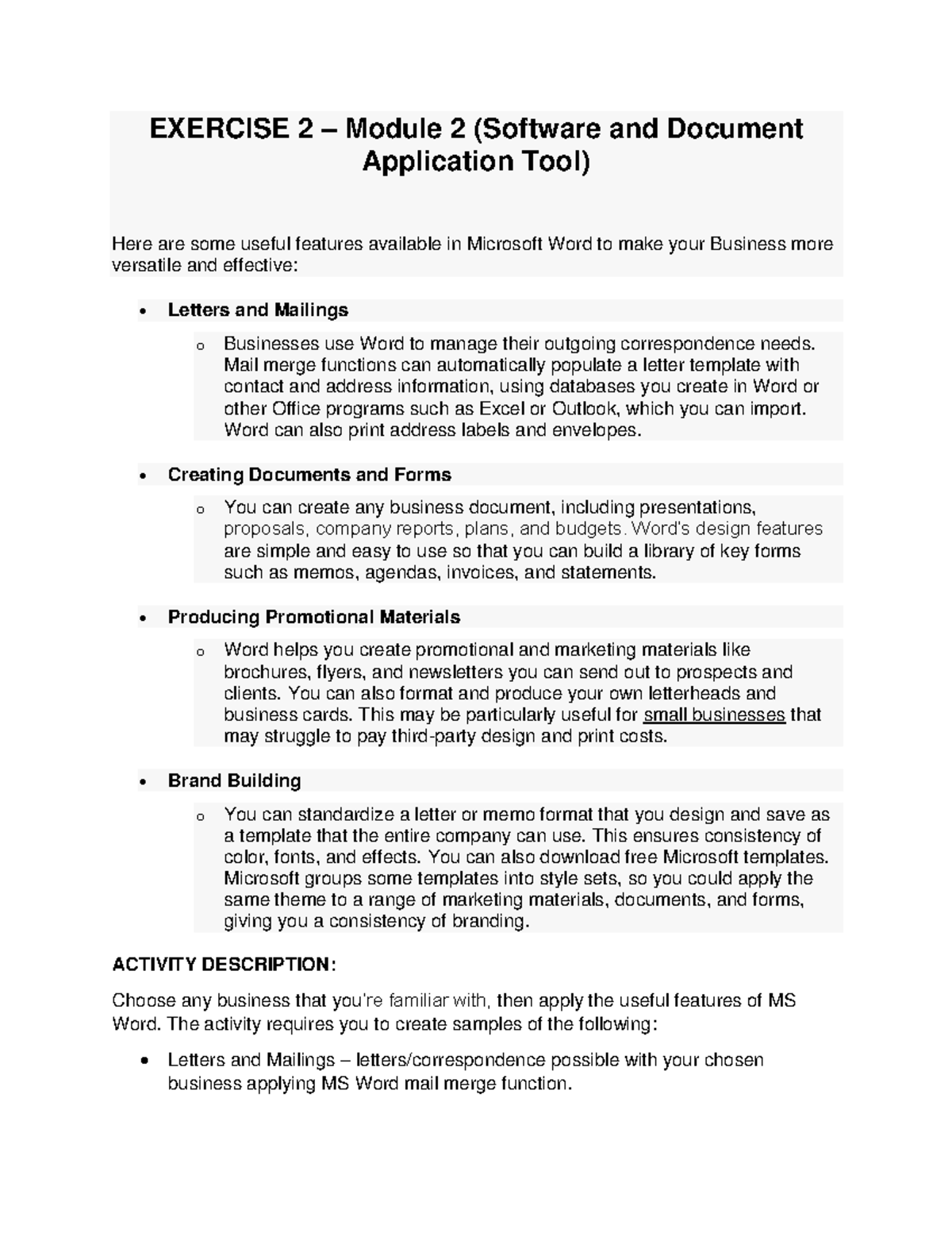 Exercise 2 - Module 2 (Software and Document Application Tool ...