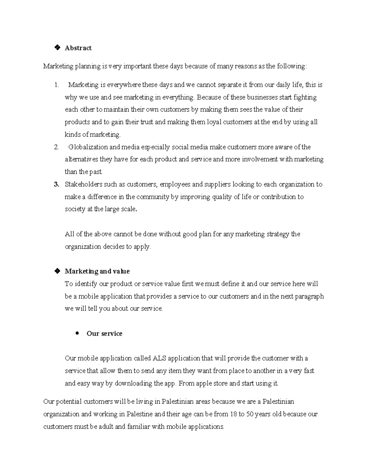 ALS marketing plan - Abstract Marketing planning is very important ...