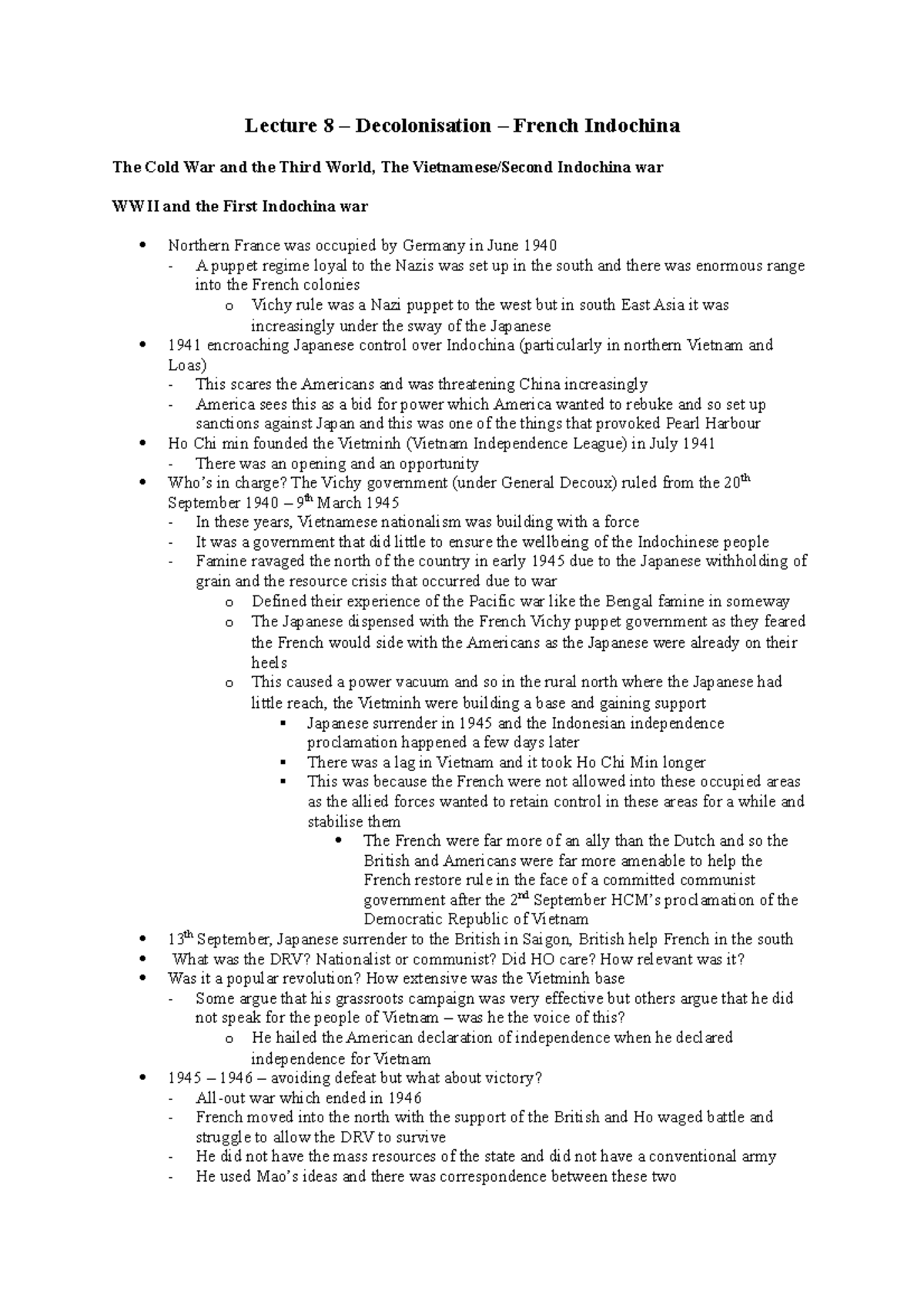 Lecture 8 – Decolonisation – French Indochina - Lecture 8 ...