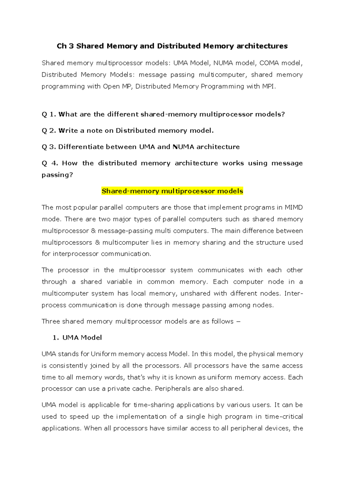 PCA Unit 3 - pca - Ch 3 Shared Memory and Distributed Memory ...