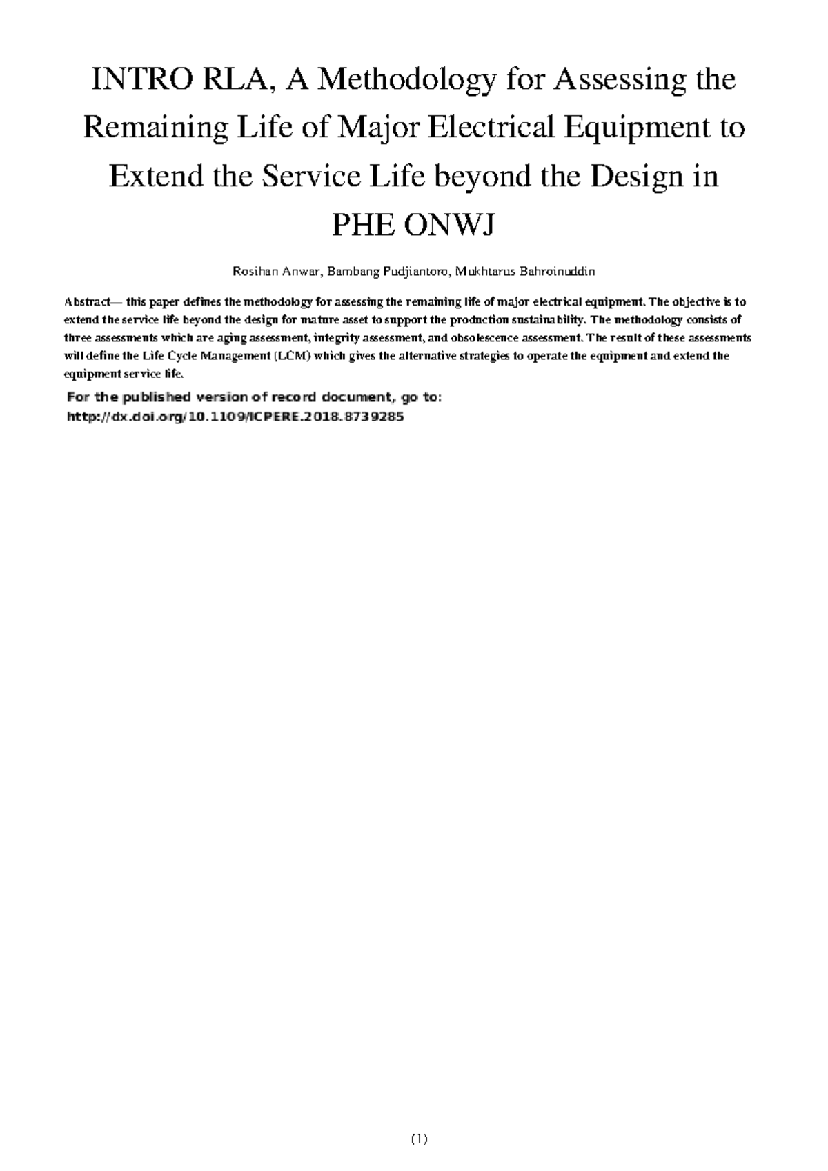 Icpere - N.a - INTRO RLA, A Methodology for Assessing the Remaining ...