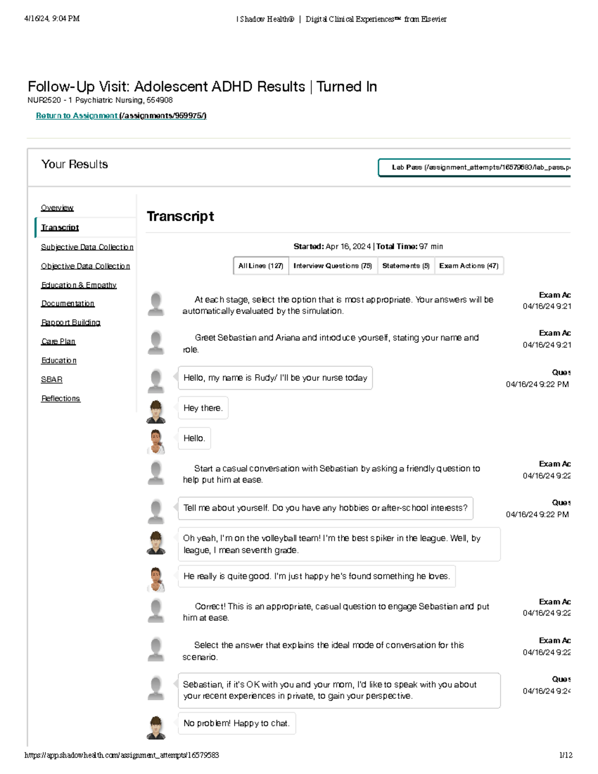 ADHD transcript - simulation for ADHD patient - Follow-Up Visit ...