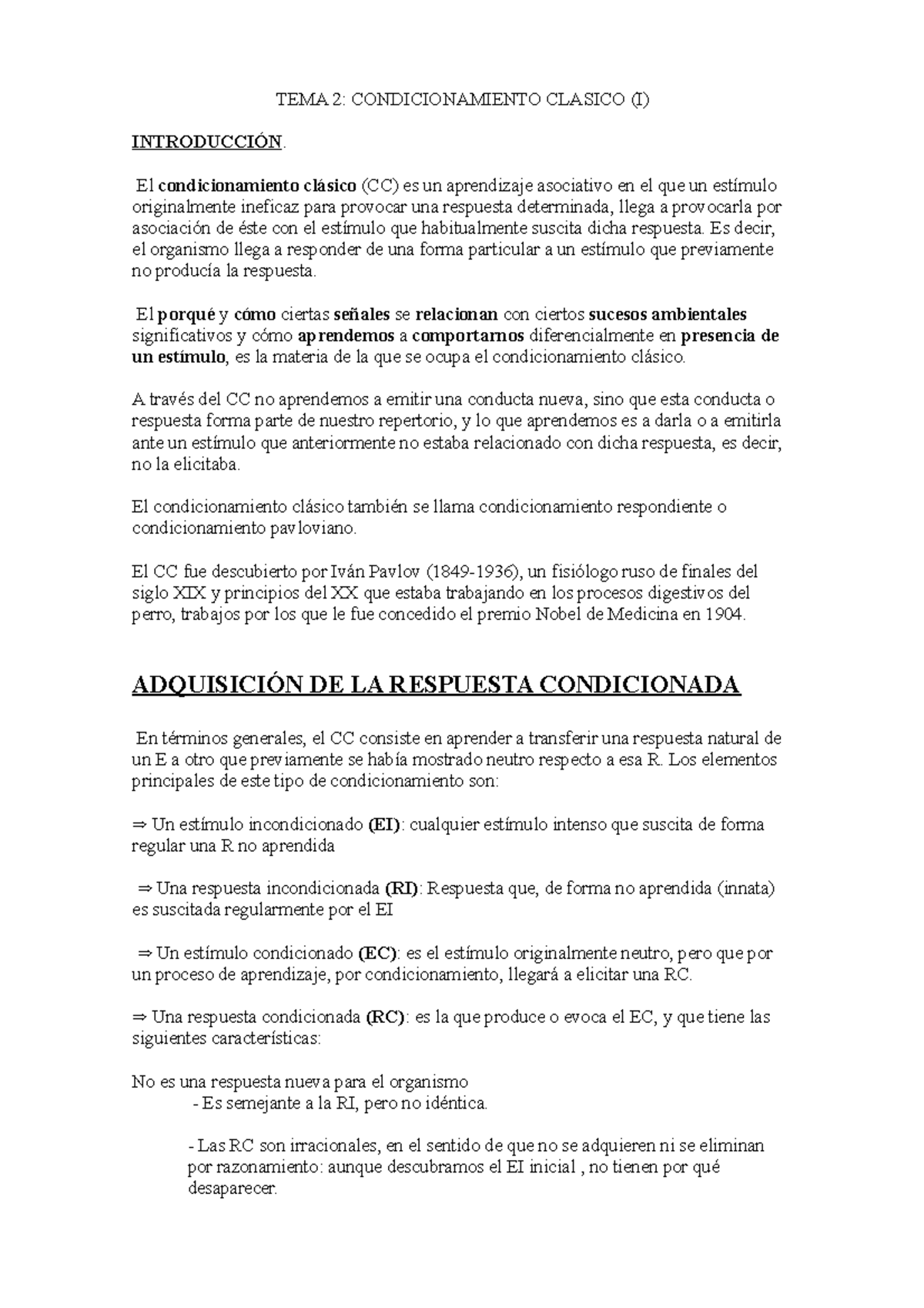 TEMA 2 CC - Lecture notes 1 - ####### TEMA 2: CONDICIONAMIENTO CLASICO ...
