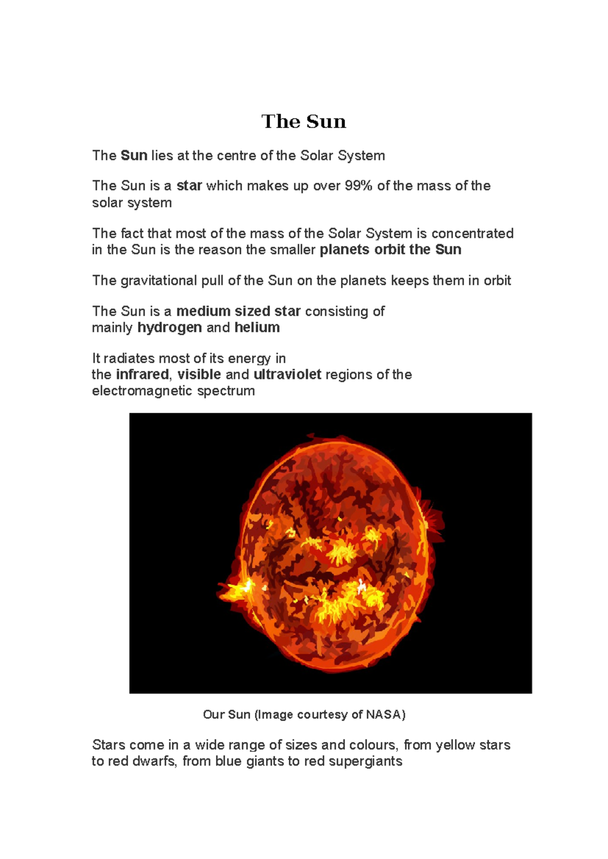 star physics important - The Sun The Sun lies at the centre of the ...