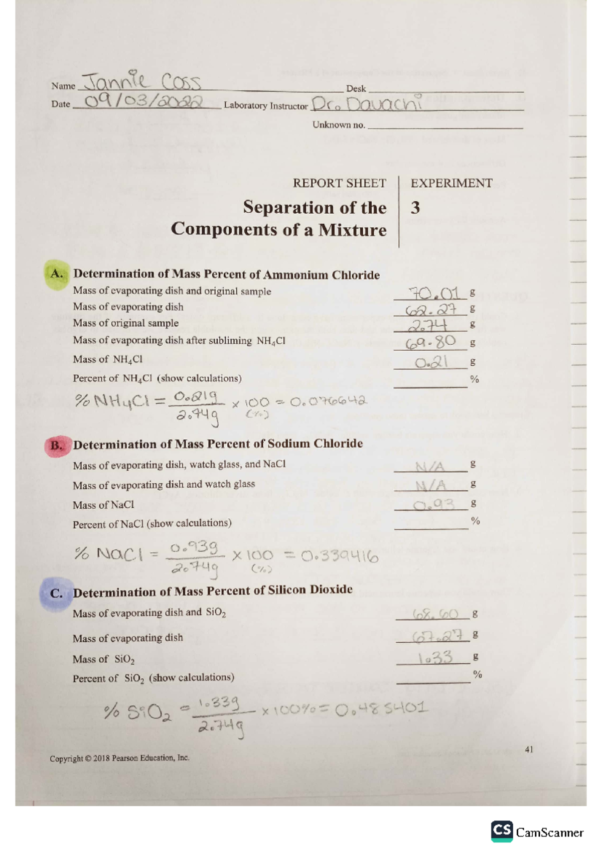 Jannie coss 1L1 (experiment 3 post lab) - CHEM 1412 - CamScanner ...