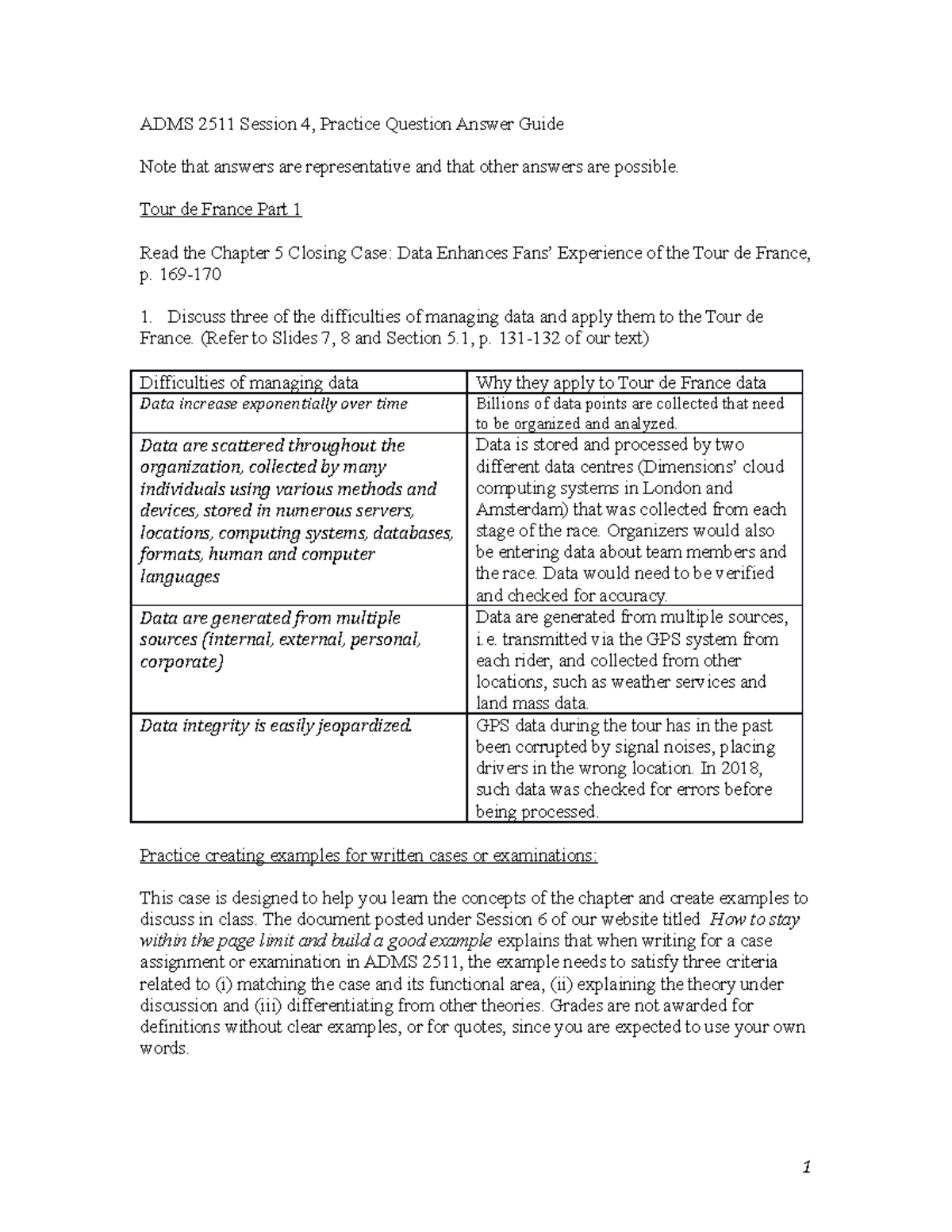 2511 S4 PPQ 2020 Ans - case ans - ADMS 2511 Session 4, Practice Question Answer Guide Note that ...