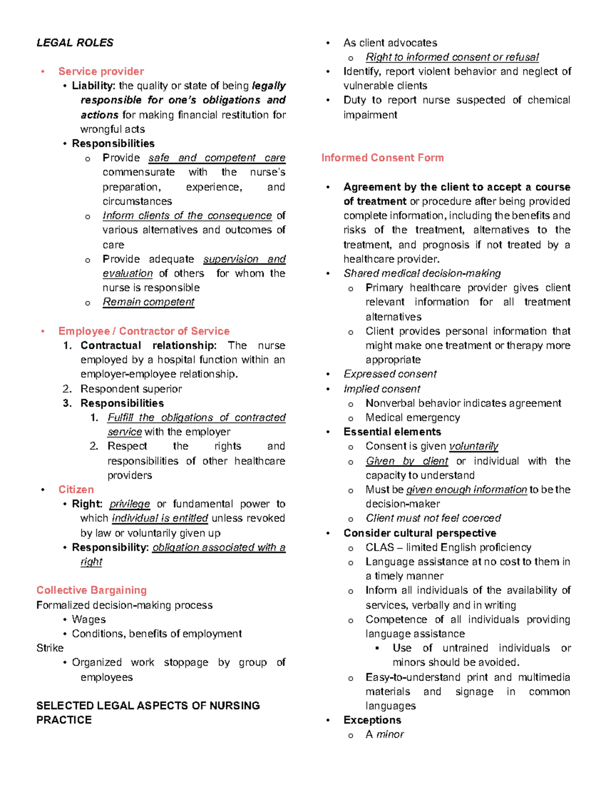 Legal Roles OF Nursing - Provide safe and competent care commensurate ...