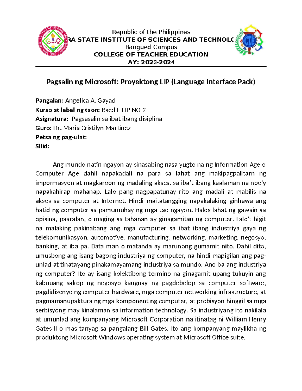 Pagsasalin-sa-Microsoft - Republic of the Philippines ABRA STATE ...