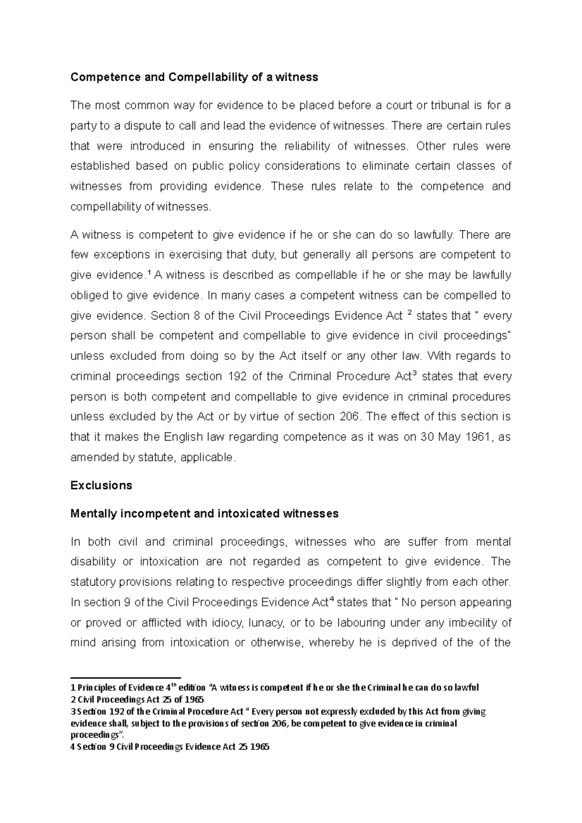 Evidence ass question 1 - Competence and Compellability of a witness ...