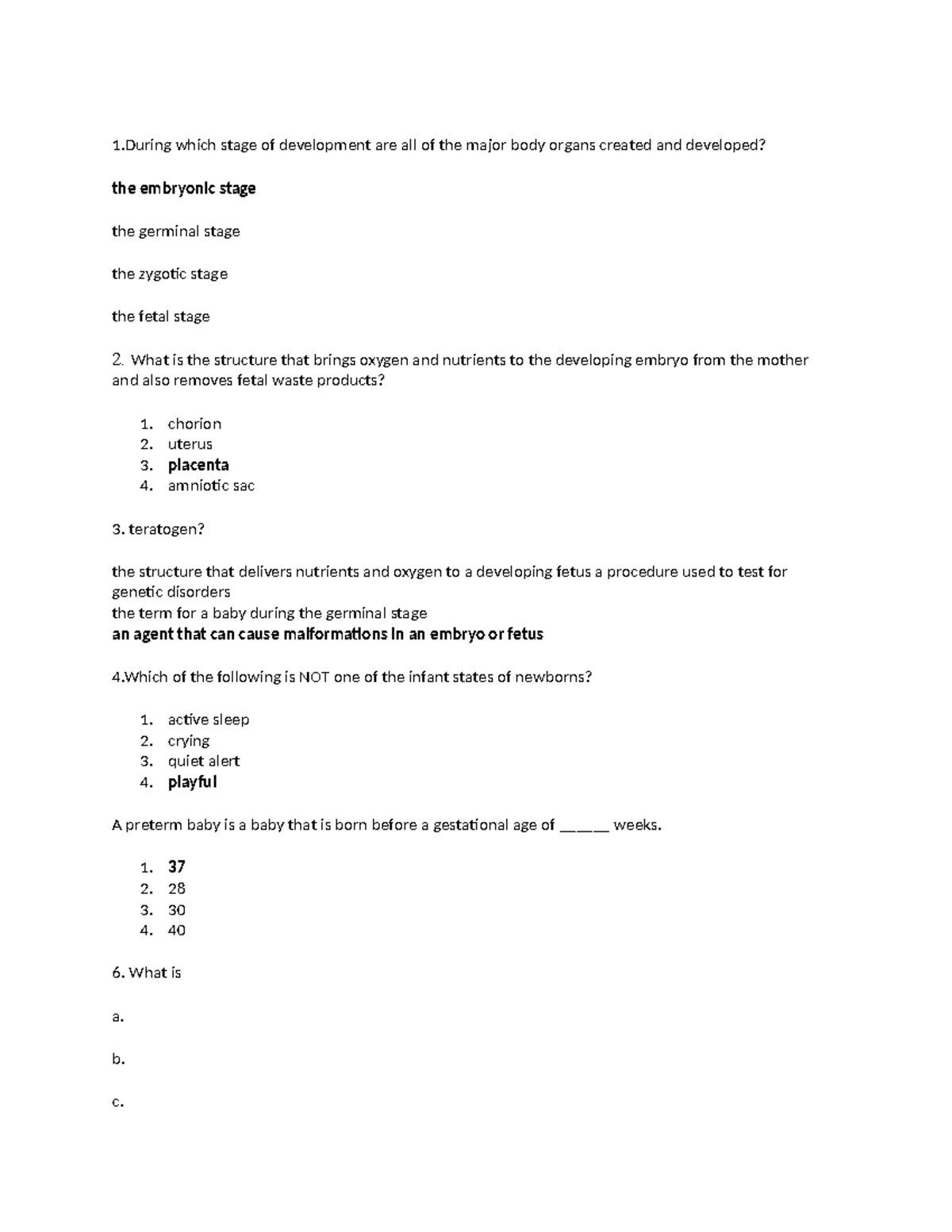 Child quiz - prof p - 1 which stage of development are all of the major ...