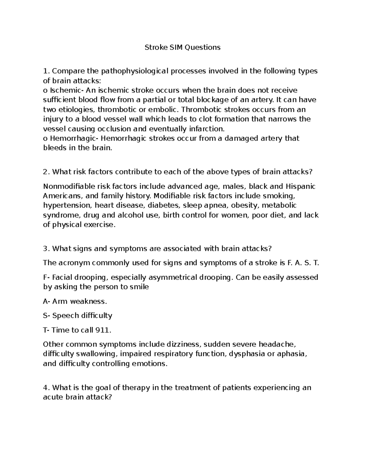 Stroke SIM Questions - Stroke SIM Questions Compare the ...