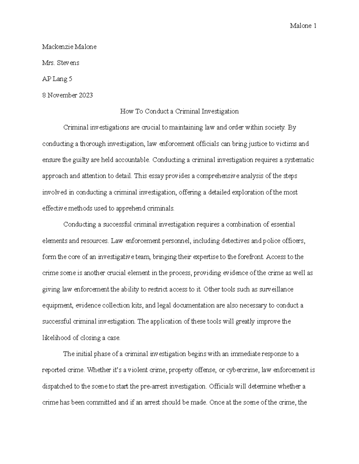 Process Analysis Essay - Mackenzie Malone Mrs. Stevens AP Lang 5 8 ...