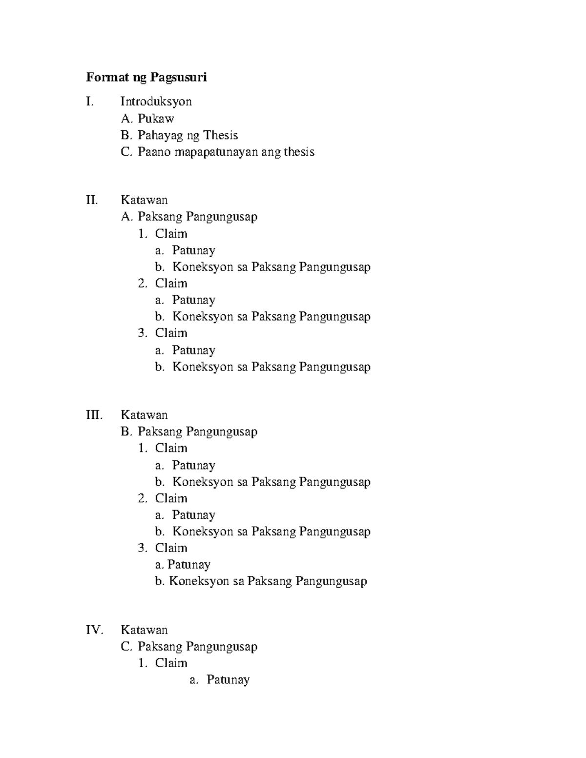 Format ng Pagsusuri ng Teksto - Format ng Pagsusuri I. Introduksyon A ...