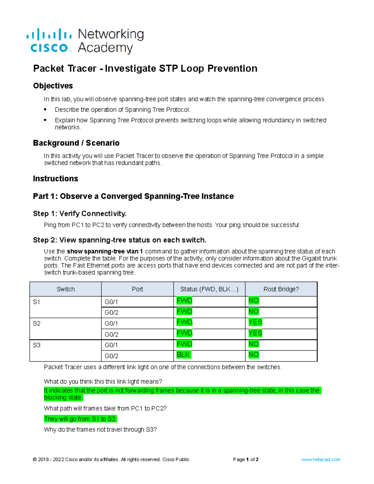 Lab5 Packet Tracer Investigate STP Loop Prevention - Packet Tracer - Investigate STP Loop ...
