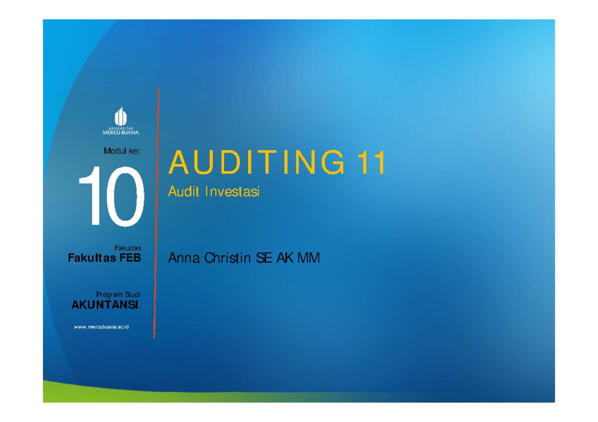 PPT Auditing II [TM11] - Modul ke: Fakultas Program Studi AUDITING 11 Audit I nvestasi Anna ...