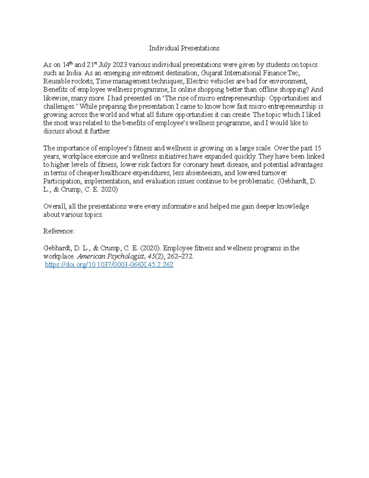 Journal 4 Nuti Patel - Individual Presentations As on 14th and 21st ...