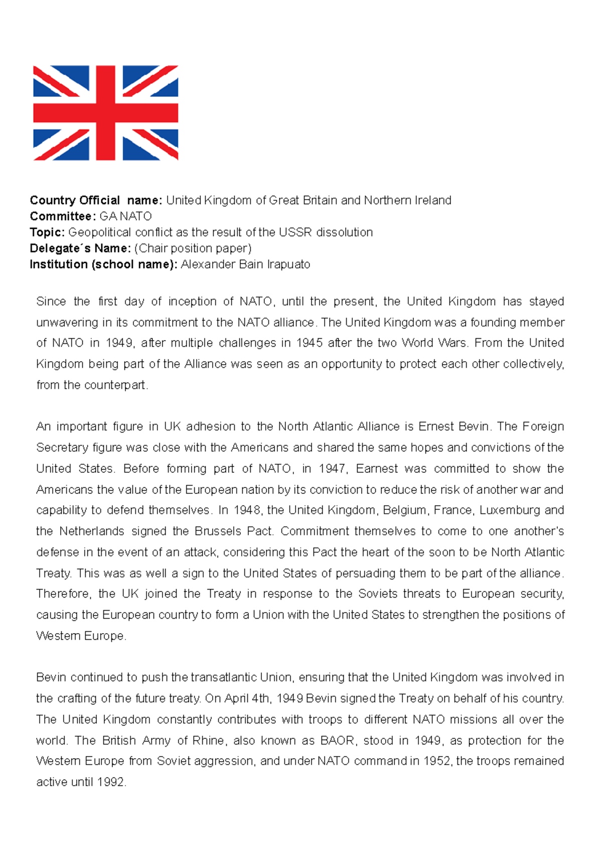 UK Position paper- GA NATO - Country Official name: United Kingdom of ...