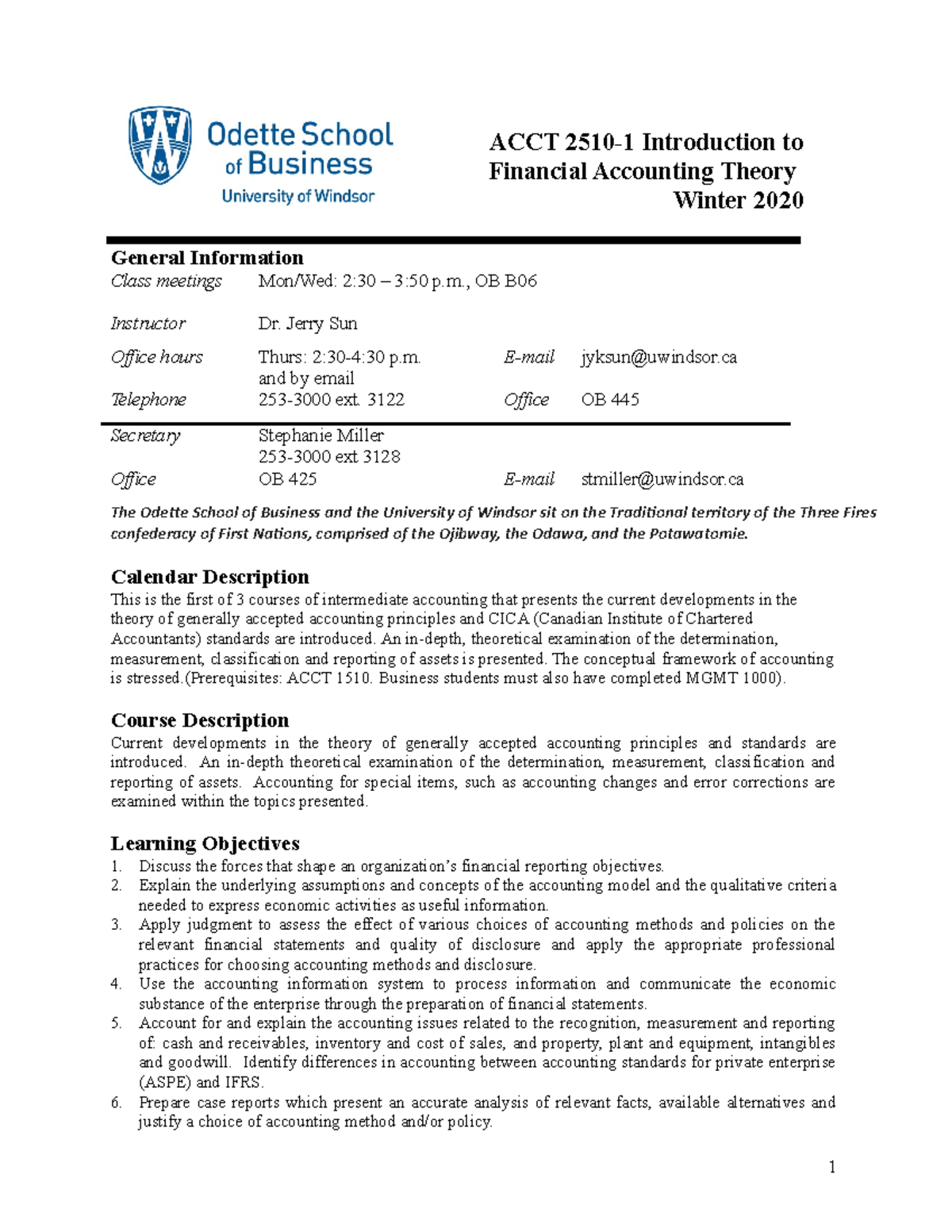 ACCT 2510-01 CO W20 Sun - notes - General Information Class meetings ...