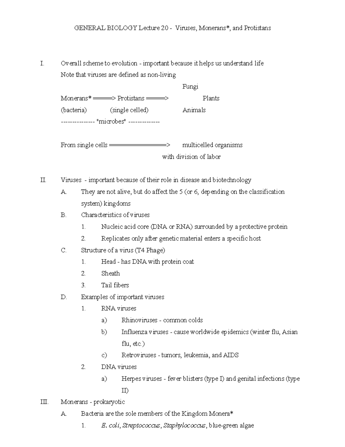 Biology Notes Lecture 20-Virus - GENERAL BIOLOGY Lecture 20 - Viruses ...