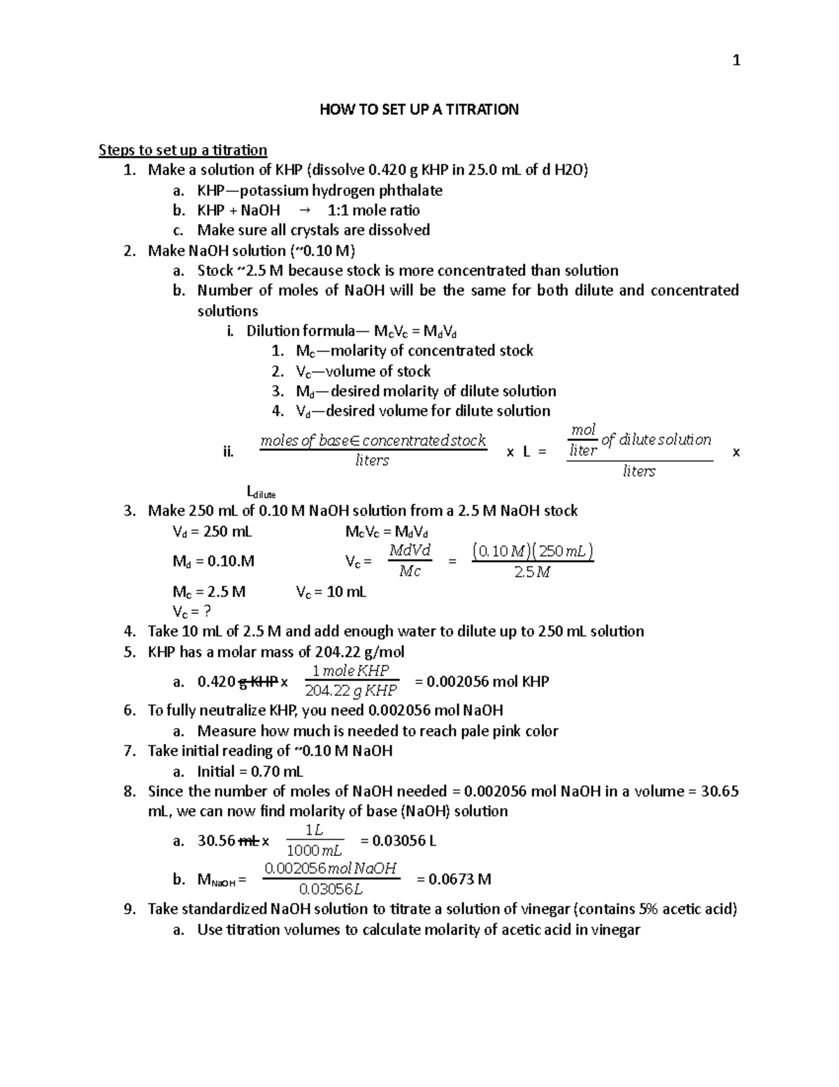 Chemistry 2015-11-3 titration setup - HOW TO SET UP A TITRATION Steps ...