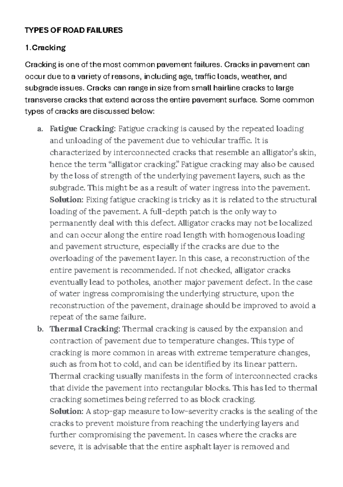 Road Failure - Definition of terms - TYPES OF ROAD FAILURES 1 Cracking ...