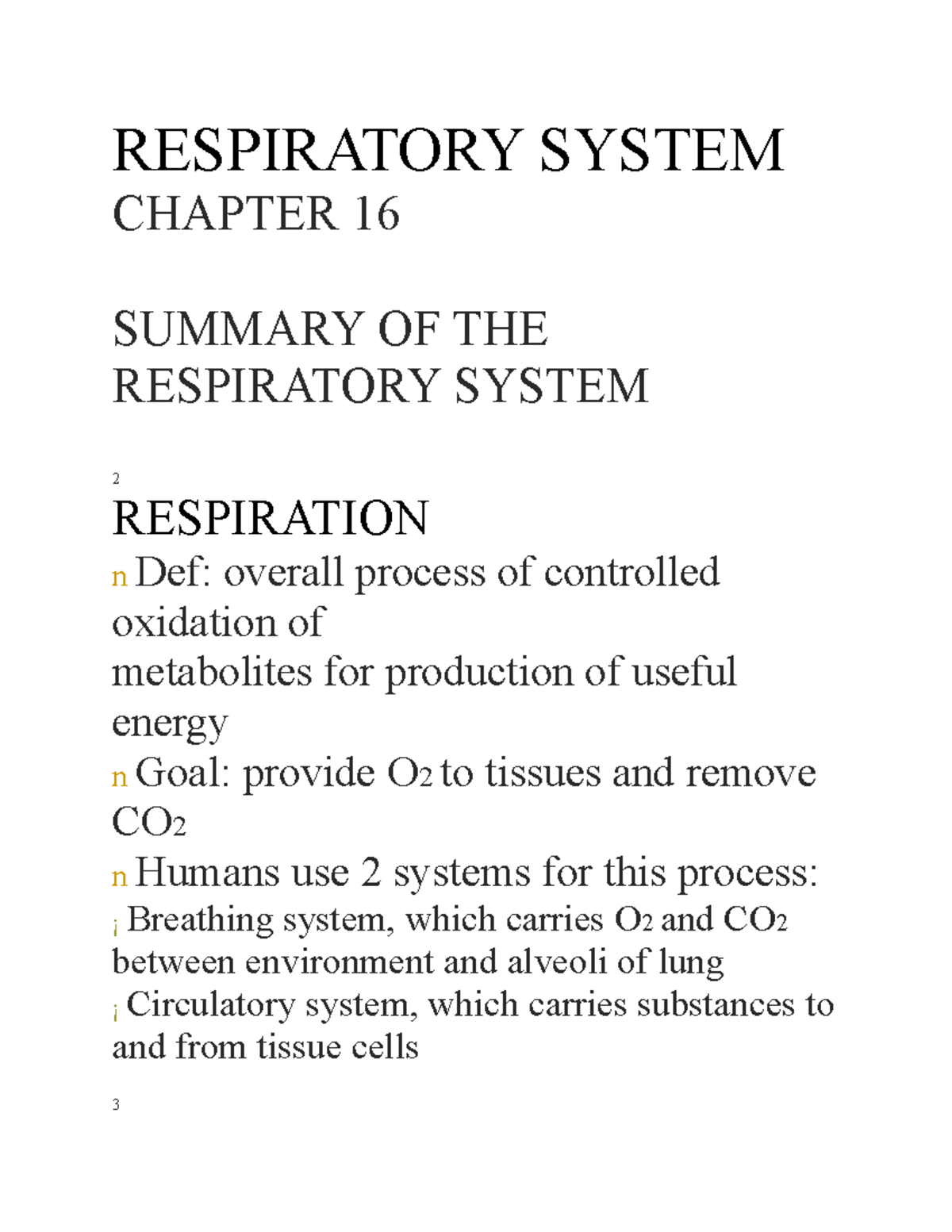 Respiratory System - 01 - RESPIRATORY SYSTEM CHAPTER 16 SUMMARY OF THE ...