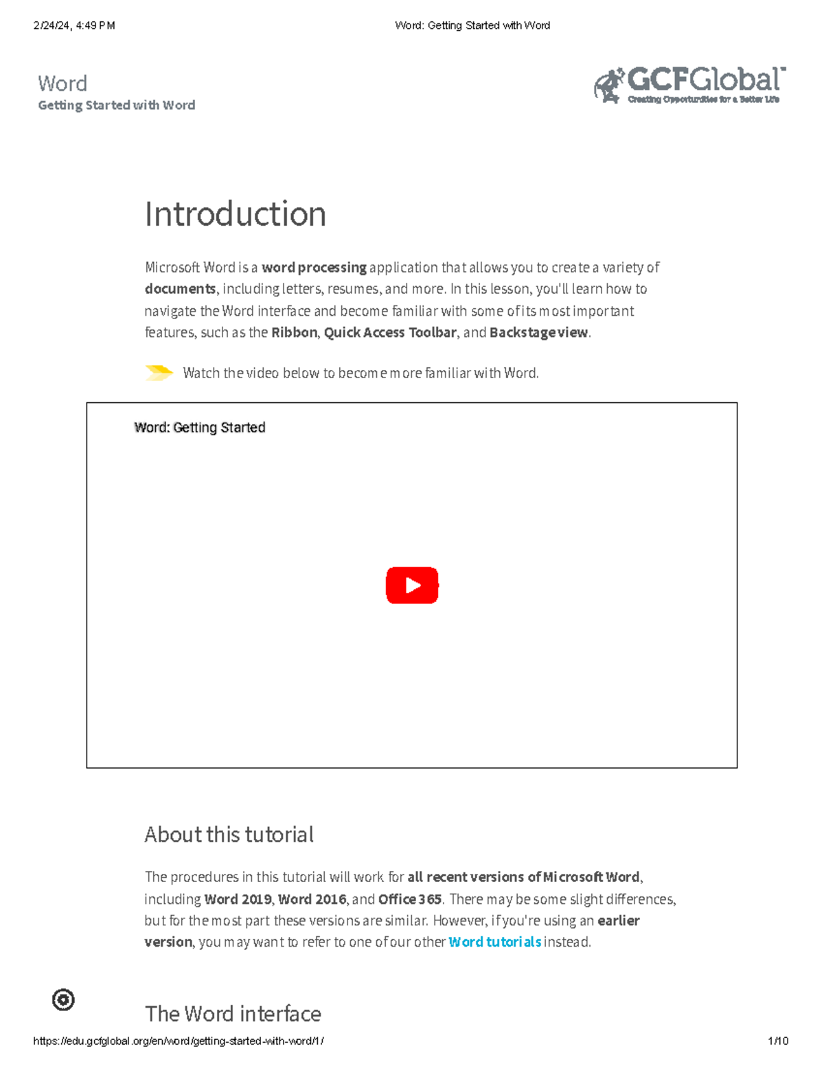 Word Getting Started with Word - Word Getting Started with Word Introduction Microso Word is a ...