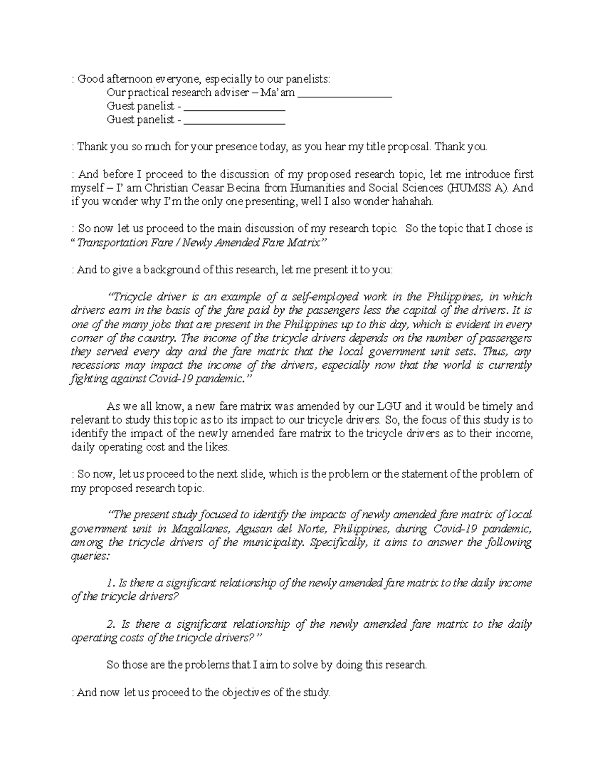 1 PIA - Title proposal script - : Good afternoon everyone, especially ...