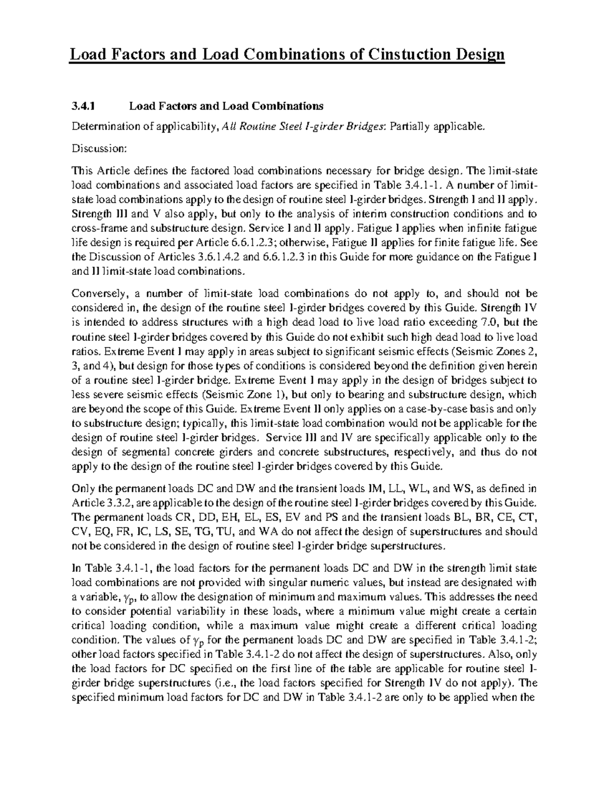 Load Factors and Load Combinations of Cinstuction Design - WBIT 3110 ...