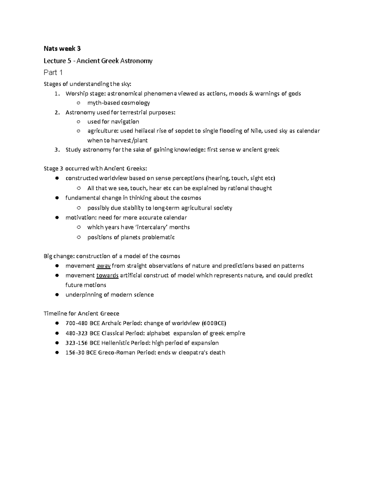 Nats week 3 - Week 3 notes for NATS - Nats week 3 Lecture 5 - Ancient ...