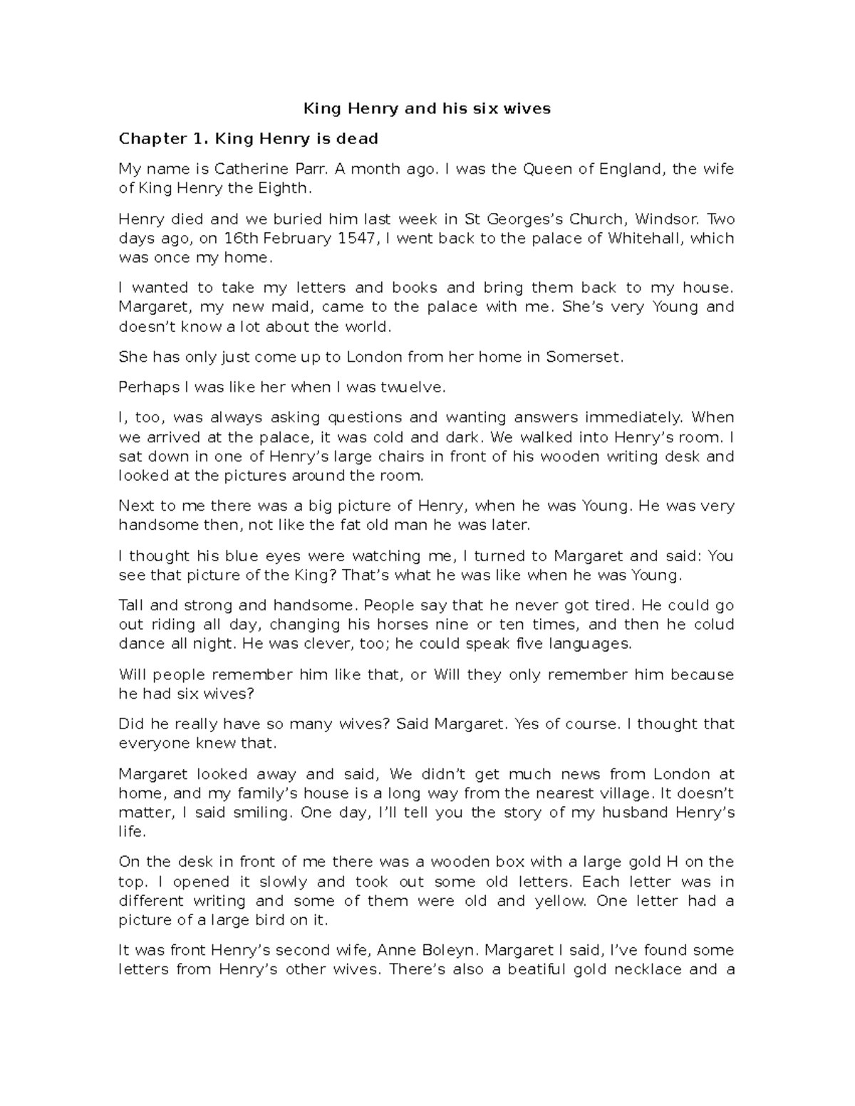 King Henry and his six wives - King Henry and his six wives Chapter 1 ...